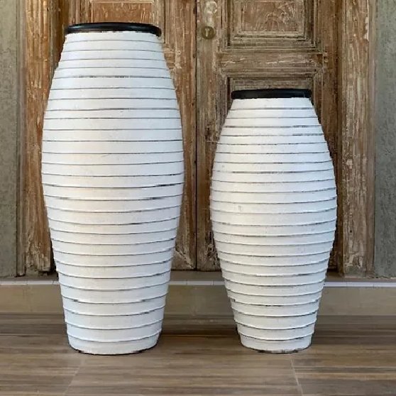 Ribbed White Large Pot - CASA