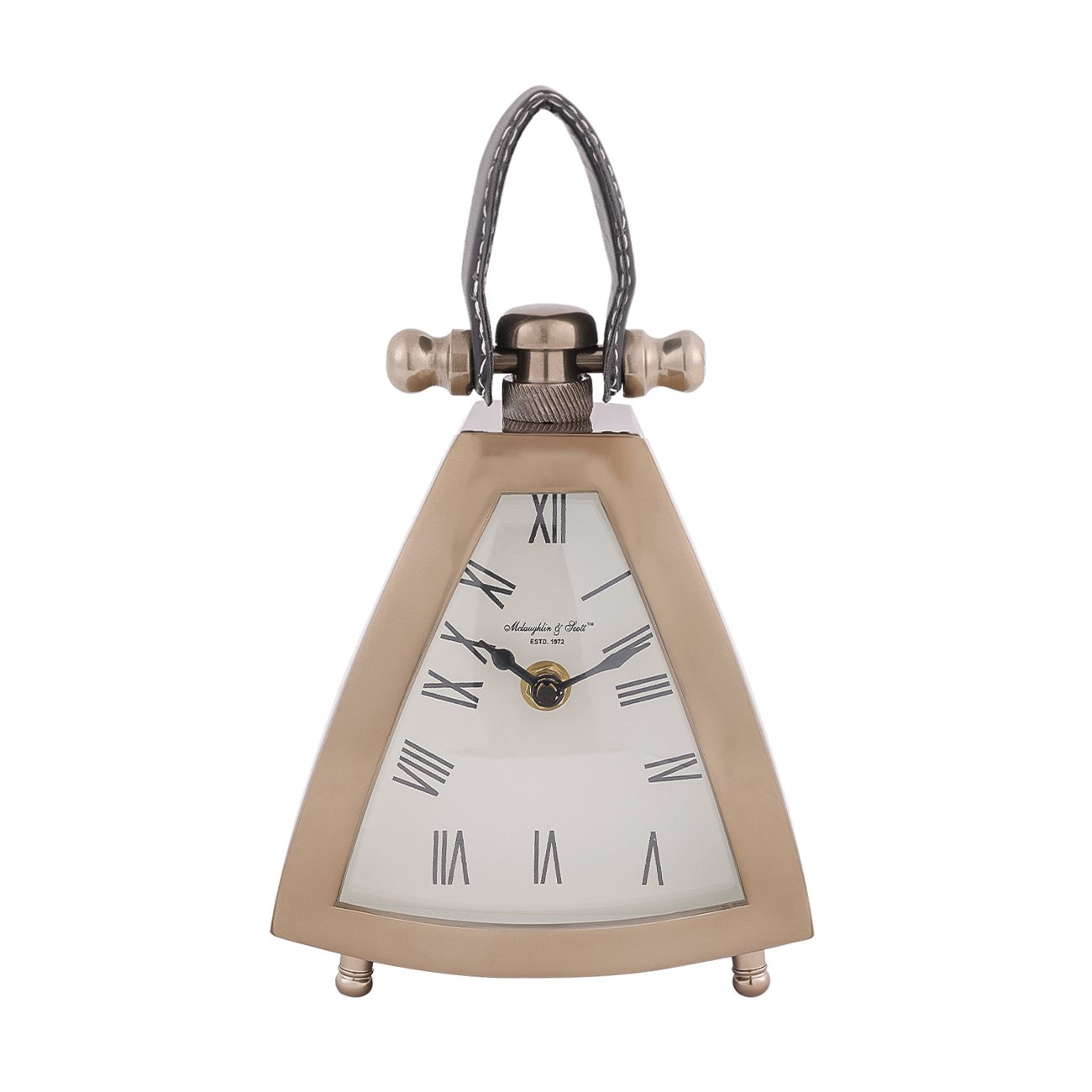 Isosceles Brass Curved Front Mantel Small Clock - CASA
